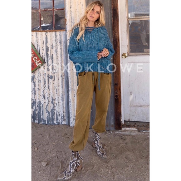 POL | Sweaters | Pol Teal Tattered Hoodie Sweater Ribbed Knit Relaxed ...